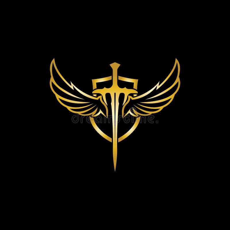 Gold Winged Sword with Shield Vector Icon Stock Vector - Illustration ...
