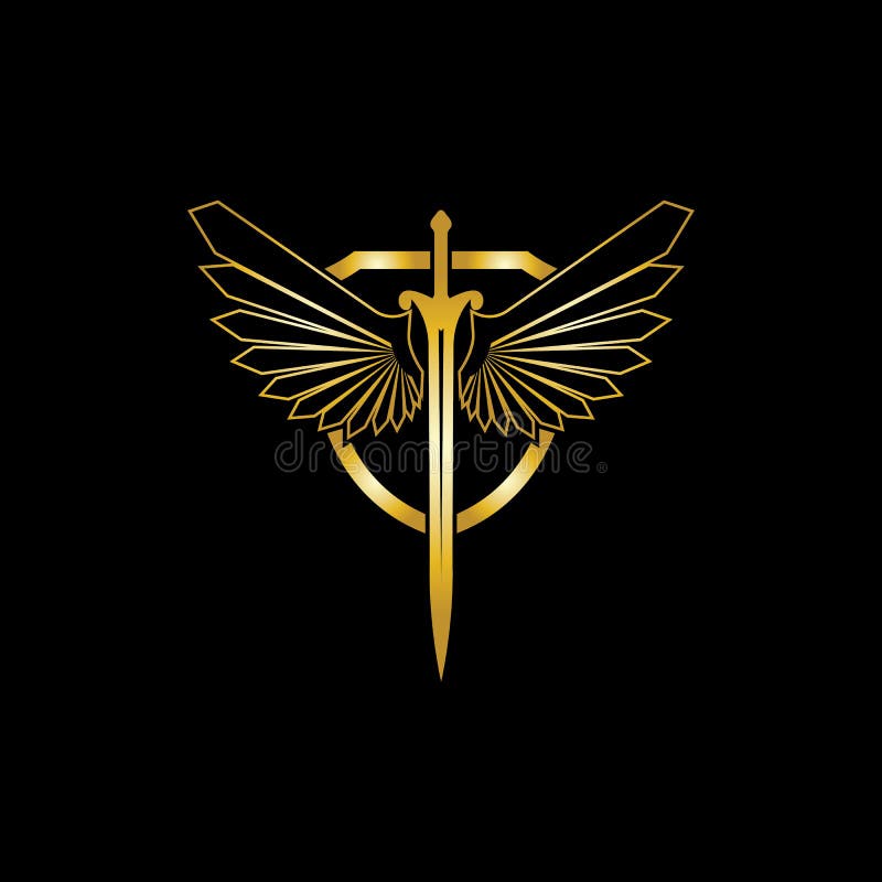 Gold Winged Sword with Shield Vector Icon Stock Vector - Illustration ...