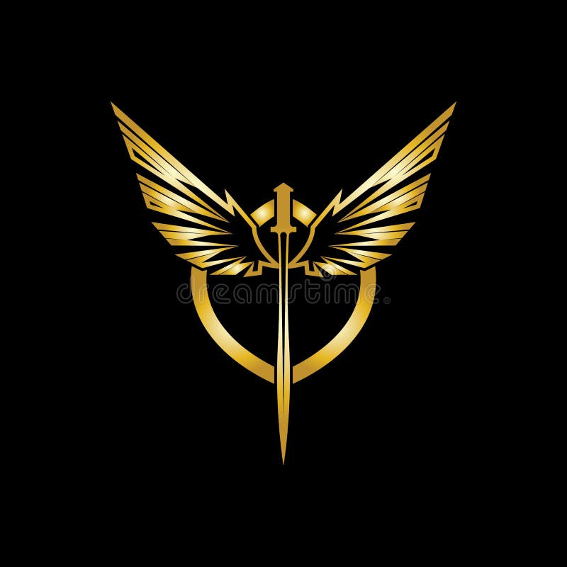 Gold Winged Sword with Shield Vector Icon Stock Vector - Illustration ...