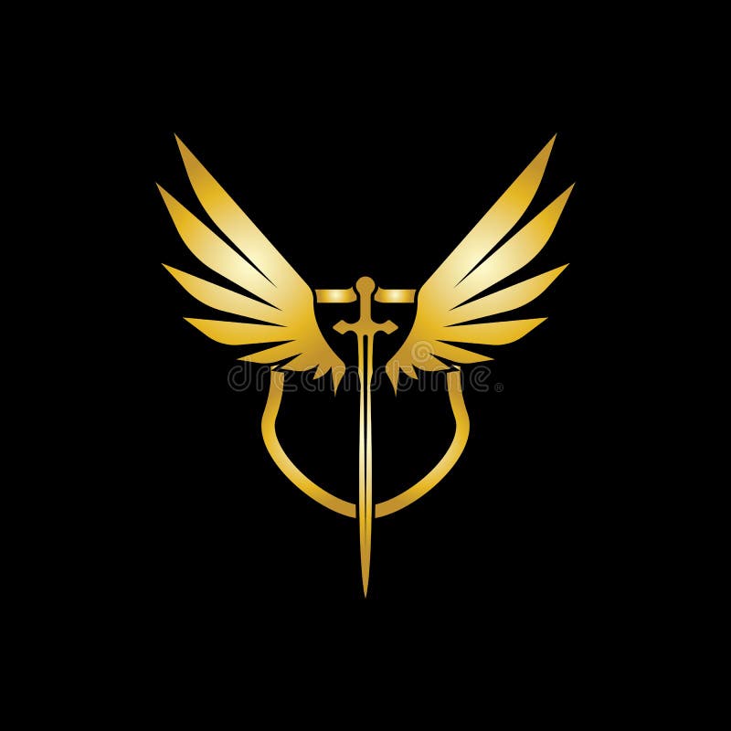 Gold Winged Sword with Shield Vector Icon Stock Vector - Illustration ...