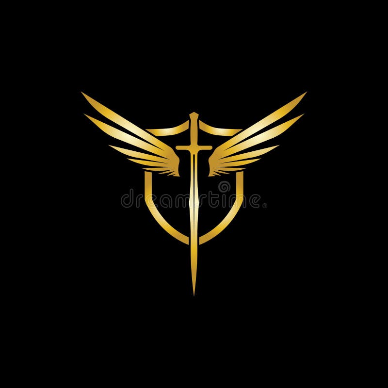 Gold Winged Sword with Shield Vector Icon Stock Illustration ...