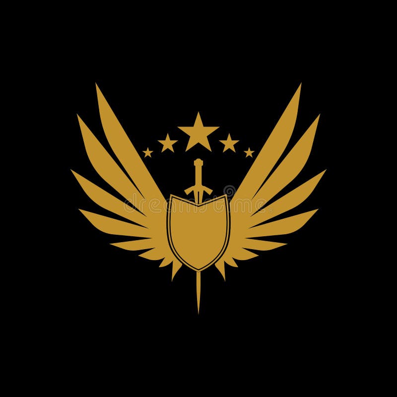 Gold Winged Sword with Shield Vector Icon Stock Vector - Illustration ...