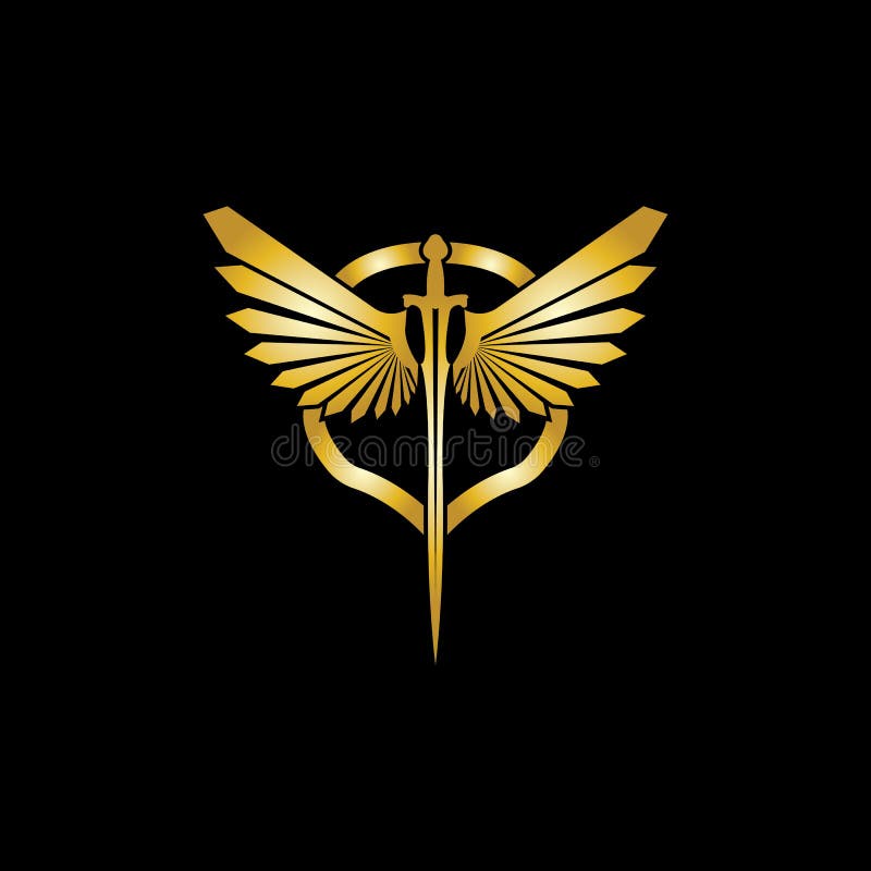 Gold Winged Sword with Shield Vector Icon Stock Vector - Illustration ...