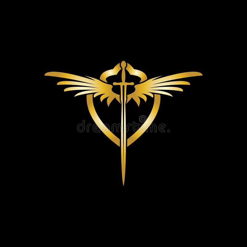 Gold Winged Sword with Shield Vector Icon Stock Vector - Illustration ...