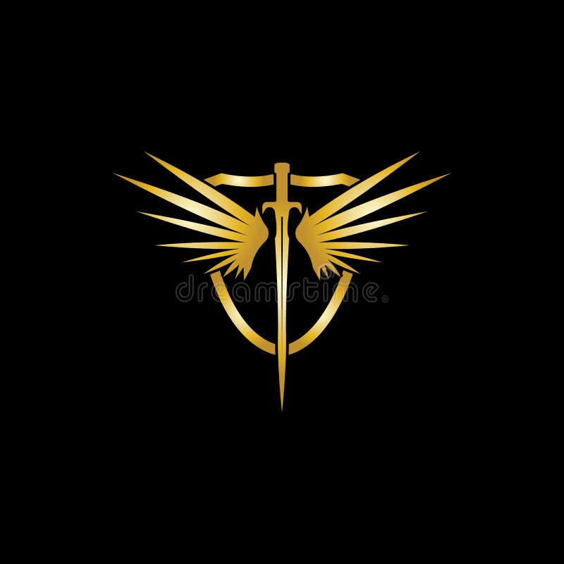 Gold Winged Sword with Shield Vector Icon Stock Vector - Illustration ...