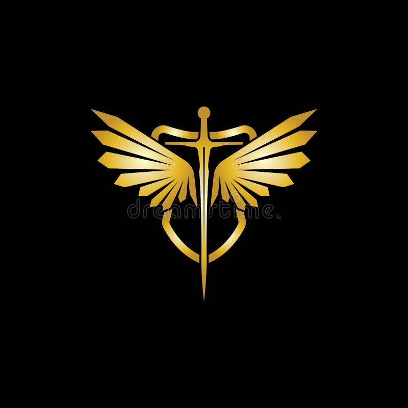 Gold Winged Sword with Shield Vector Icon Stock Vector - Illustration ...