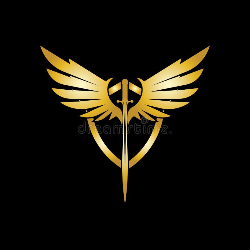 Gold Winged Sword with Shield Vector Icon Stock Vector - Illustration ...