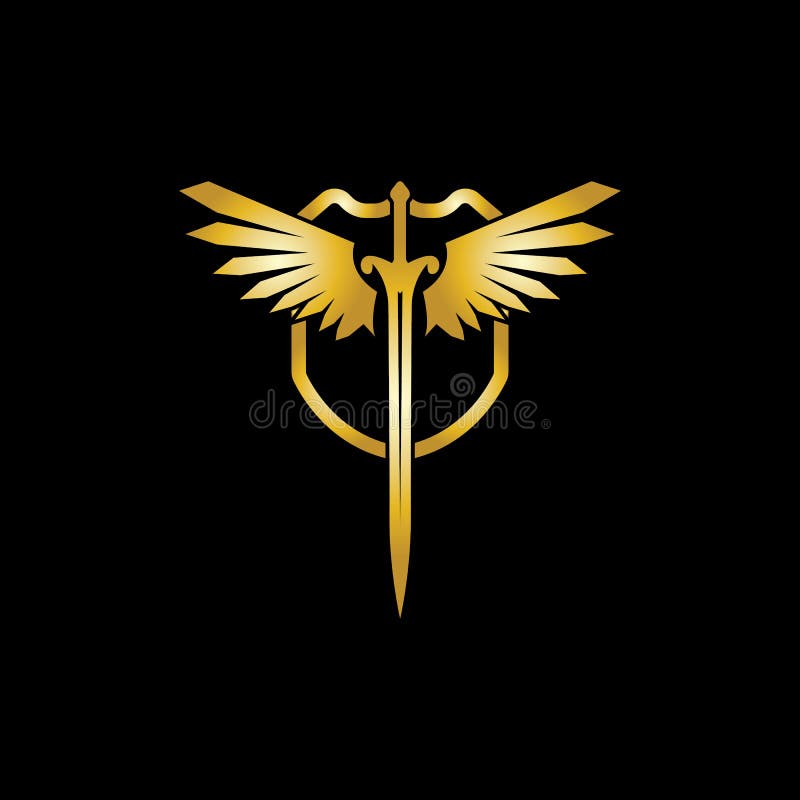 Gold Winged Sword with Shield Vector Icon Stock Illustration ...