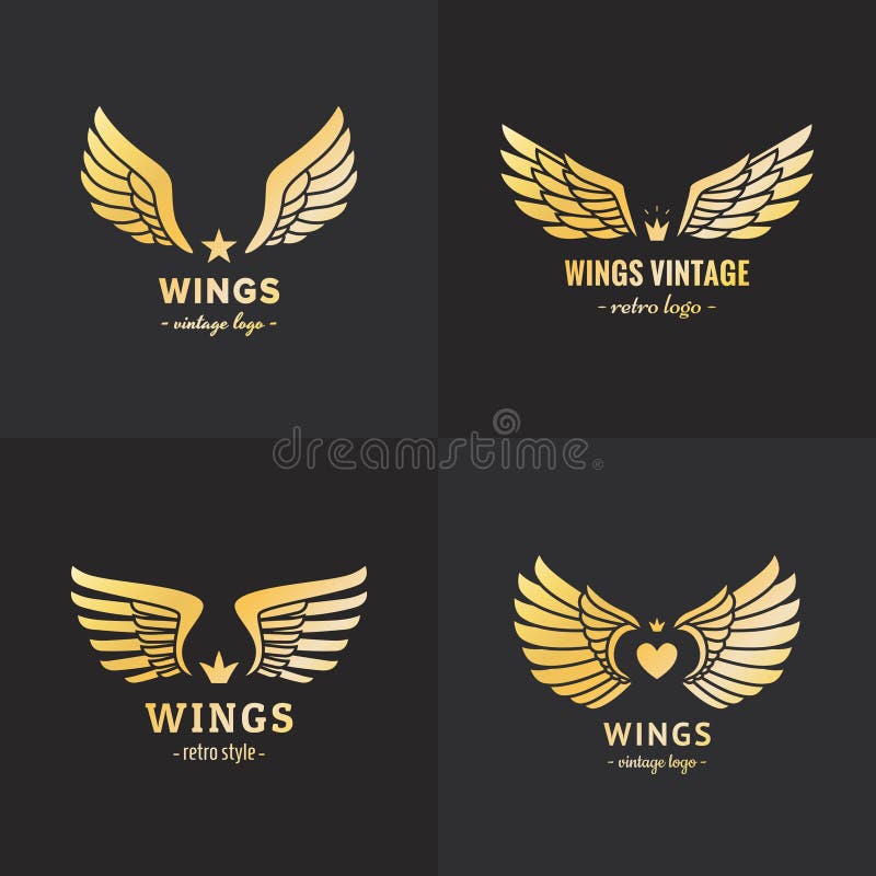Gold Wings Logo Vector Set. Vintage Hipster Design. Part One. Stock ...