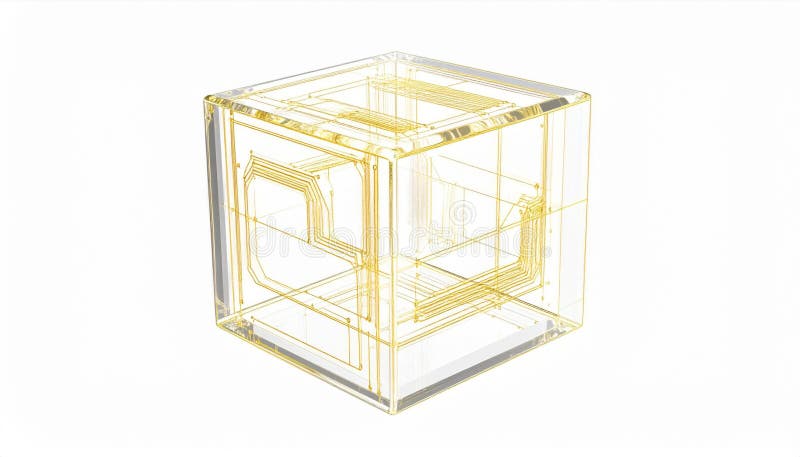 Gold Wireframe Cube 3D Render Stock Illustration - Illustration of light, geometric: 386409111