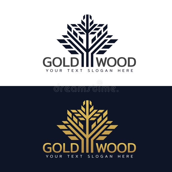 Gold Wood Tree Logo with Line and Shape Vector Art Design Stock Vector ...