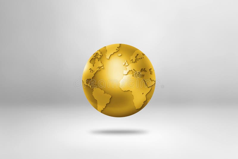 Gold World Globe Isolated on White Background Stock Illustration ...