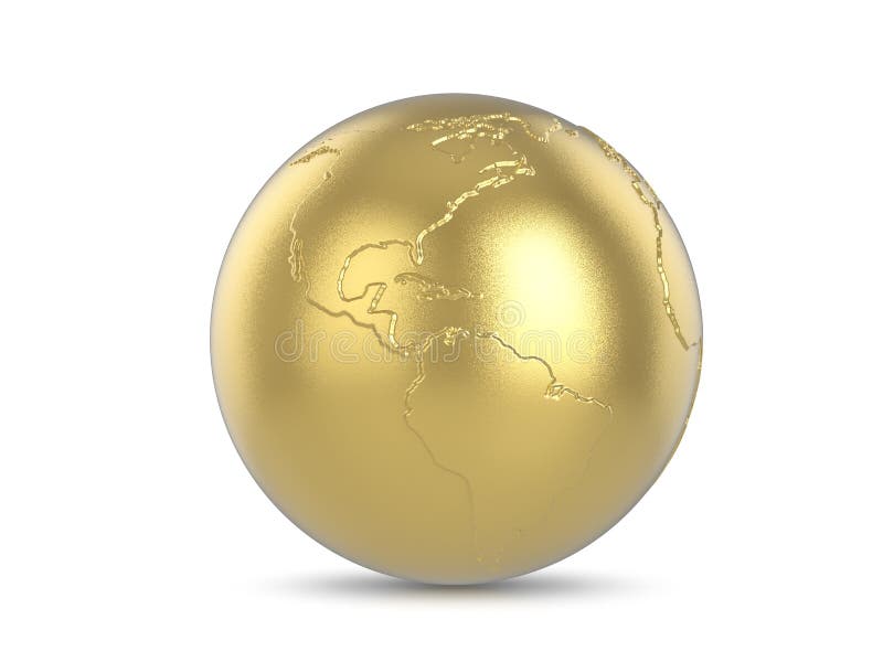 Gold World Map Magnifying Glass.3D Illustration. Stock Illustration ...
