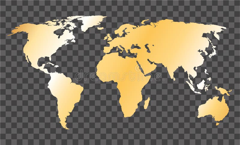 Gold World Map on Transparent Background Stock Illustration ...