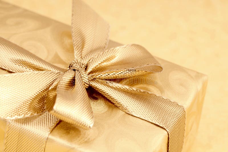 Gold Wrapped Gift with Ribbon. Stock Image - Image of gift, bought ...