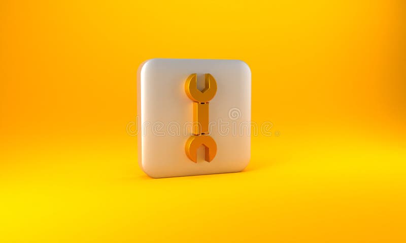 Gold Wrench Spanner Icon Isolated on Yellow Background. Silver Square ... Gold Wrench Spanner Icon Isolated on Yellow Background. Silver Square ...