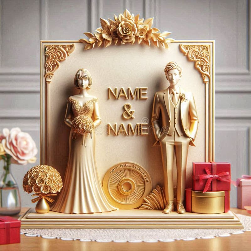 Gold Yellow Wedding Miniatures and Name Tags Stock Illustration ...
