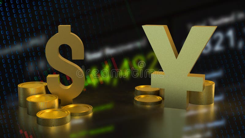 The Gold Yuan and Dollar Symbol for Business Concept 3d Rendering Stock ...