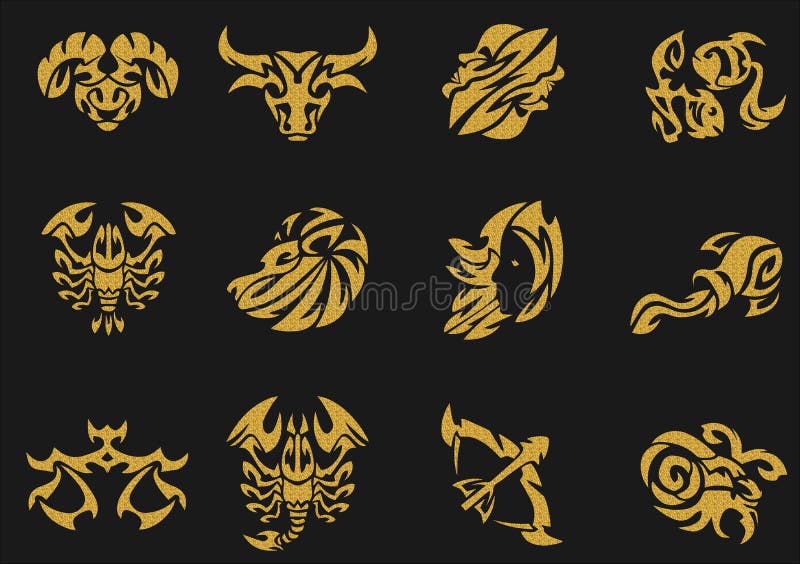 Gold zodiac icon set stock vector. Illustration of scorpio - 4572747