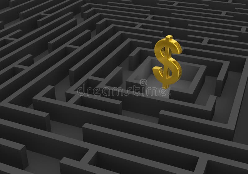 Golddollar-Zeichen in Der Mitte Des Dunklen Labyrinths Stock Abbildung ...