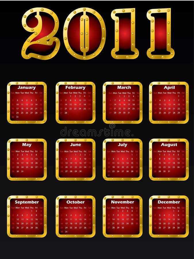 Golden 2011 Calendar Design Stock Vector - Illustration of isolated ...