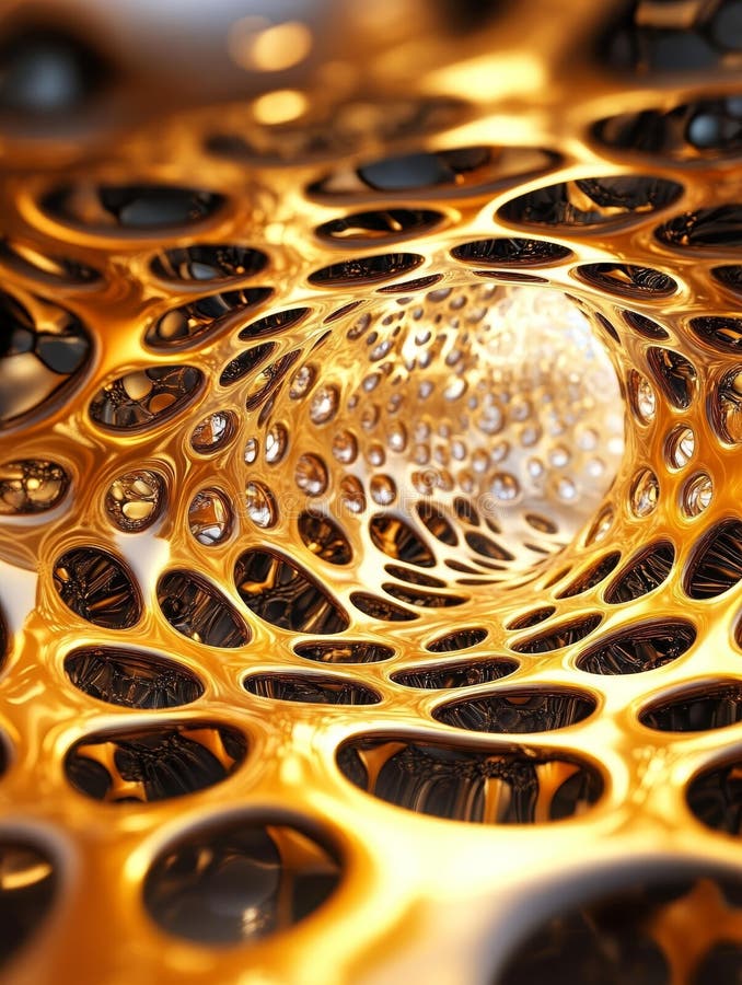Golden Abstract Cellular Structure Abstract Gold Metallic Honeycomb ...