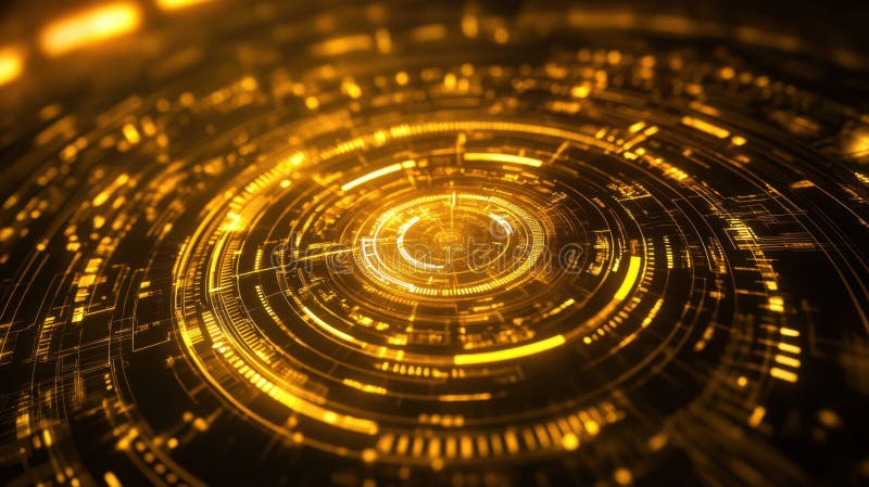 Golden Abstract Digital Circular Design, Technology Background with ...