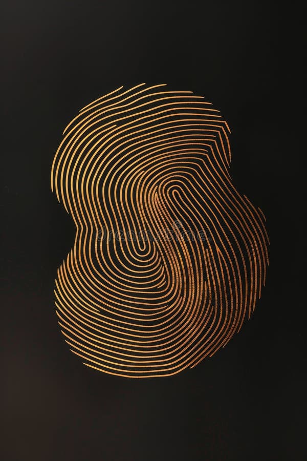A Golden Abstract Fingerprint on a Black Background. Illustration Stock ...