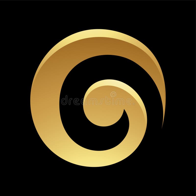 Golden Abstract Swirly Circle Icon on Black Background Stock Vector ...
