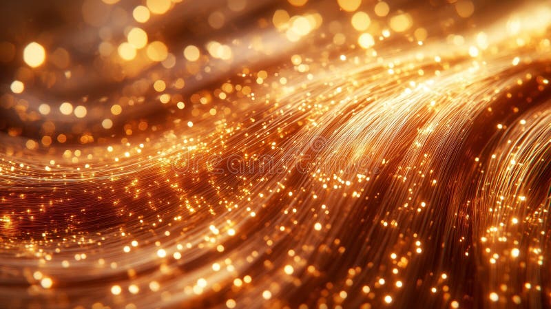 Golden Abstract Wave of Light with Glowing Particles Stock Illustration ...
