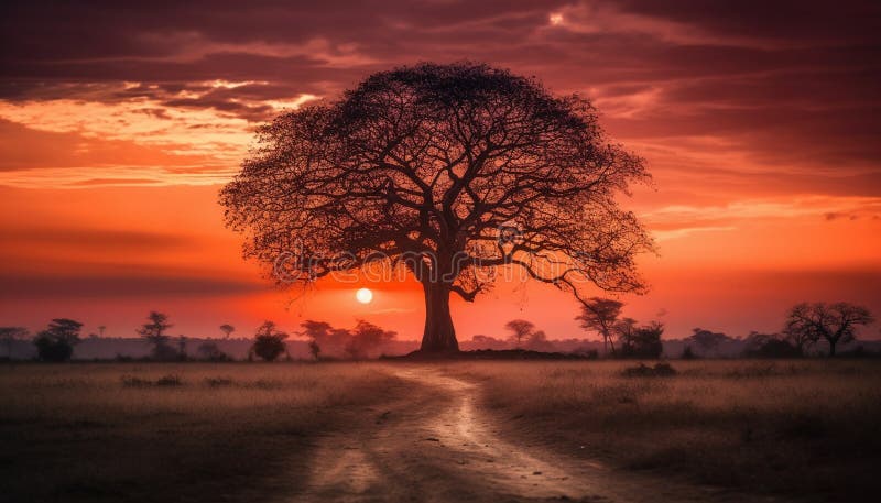 Golden Acacia Tree Stands Alone in Tranquil African Savannah Generated ...