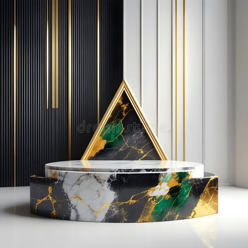 Golden Accented Marble Podium Triangular High Contrast Elegance Stock ...