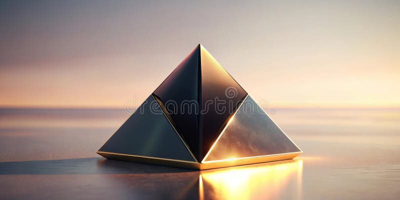 Golden-accented Pyramid at Sunset Reflecting Light on Calm Water ...