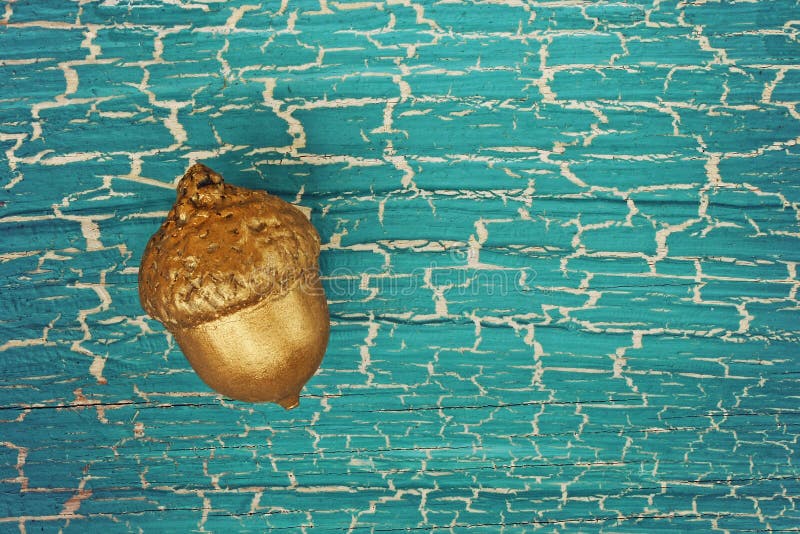 Golden acorn on old plank stock photo. Image of color - 70031948