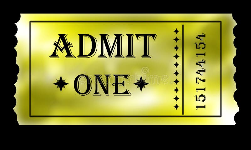 Golden admit one ticket stock illustration. Illustration of shopping ...