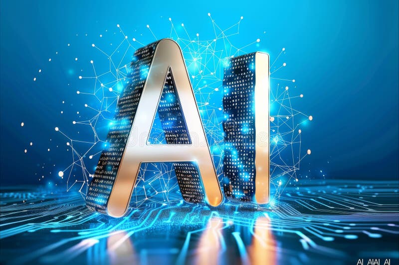 Digital AI Letters on a Blue Technological Background Representing ...