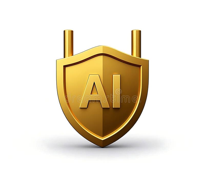 Golden AI Shield Icon for Security and Technology Stock Illustration ...