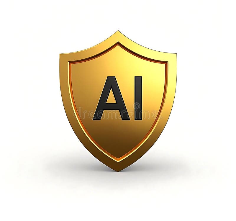 Golden AI Shield Icon for Security and Technology Stock Illustration ...