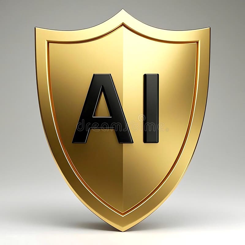 Golden AI Shield Icon for Security and Technology Stock Illustration ...