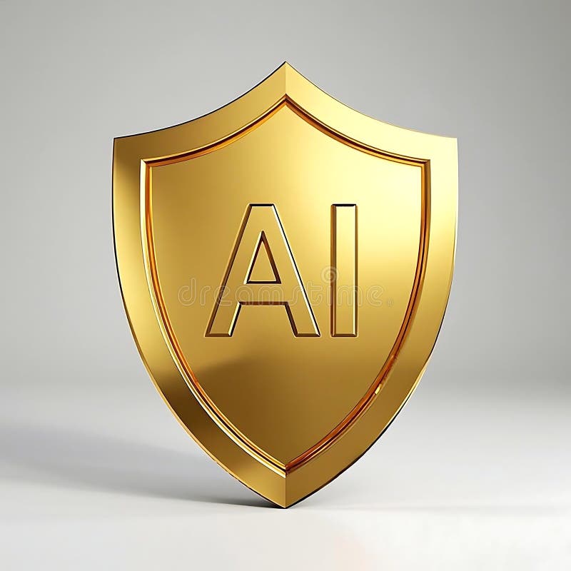 Golden AI Shield Icon for Security and Technology Stock Illustration ...