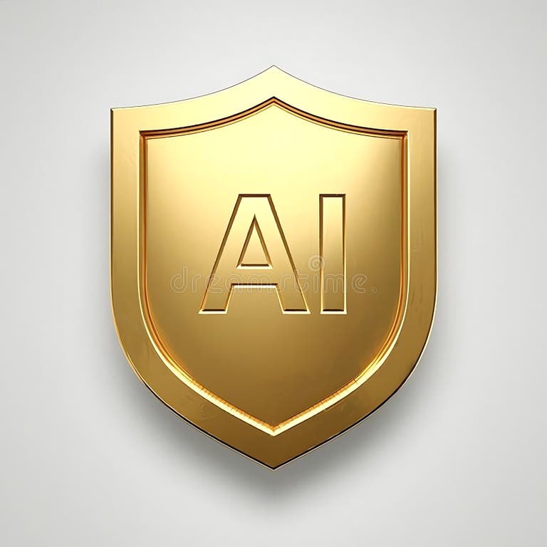 Golden AI Shield Icon for Security and Technology Stock Illustration ...