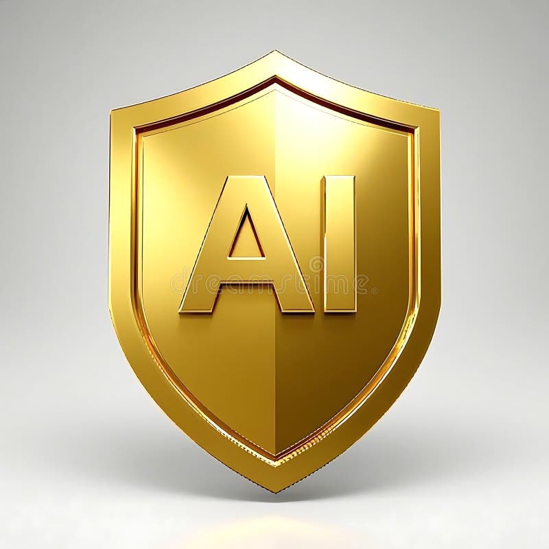 Golden AI Shield Icon for Security and Technology Stock Illustration ...