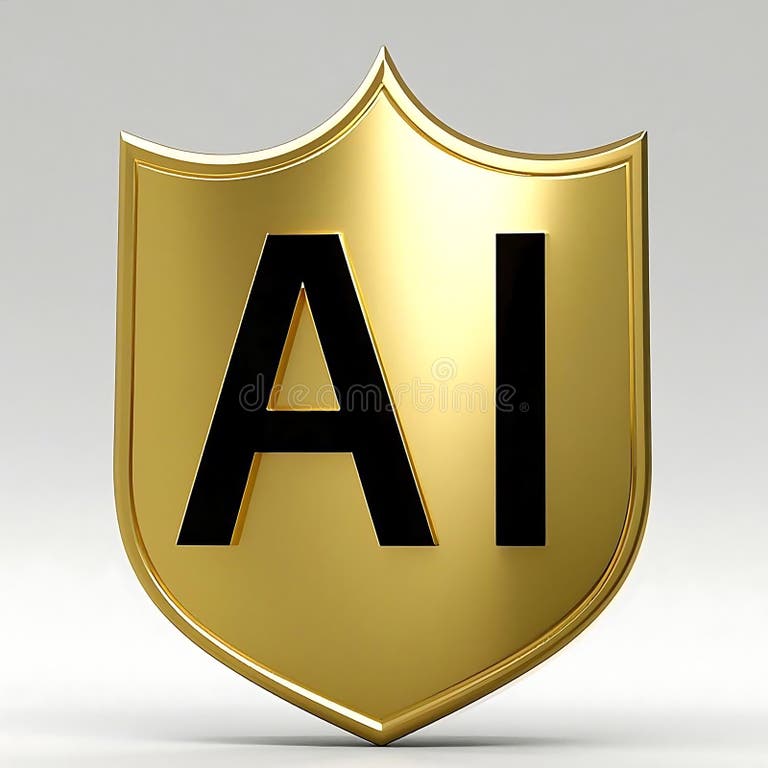 Golden AI Shield Icon for Security and Technology Stock Illustration ...