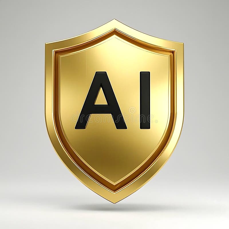 Golden AI Shield Icon for Security and Technology Stock Illustration ...