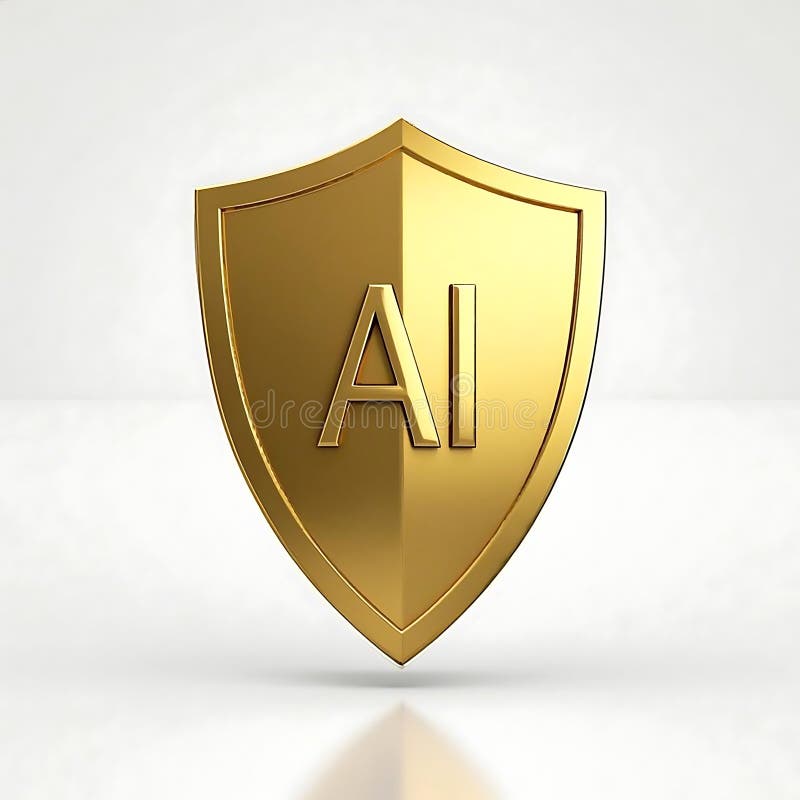 Golden AI Shield Icon for Security and Technology Stock Illustration ...