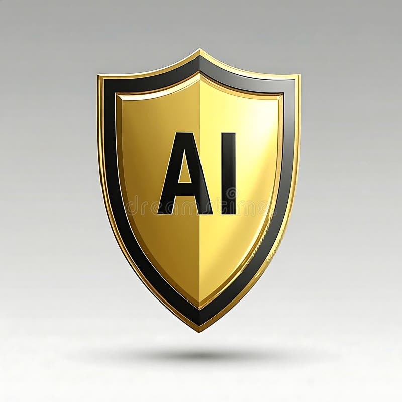 Golden AI Shield Icon for Security and Technology Stock Illustration ...