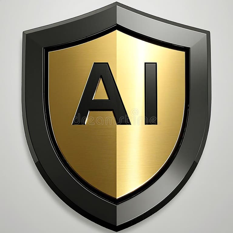 Golden AI Shield Icon for Security and Technology Stock Illustration ...