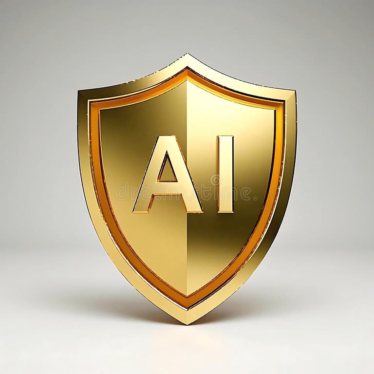 Golden AI Shield Icon for Security and Technology Stock Illustration ...