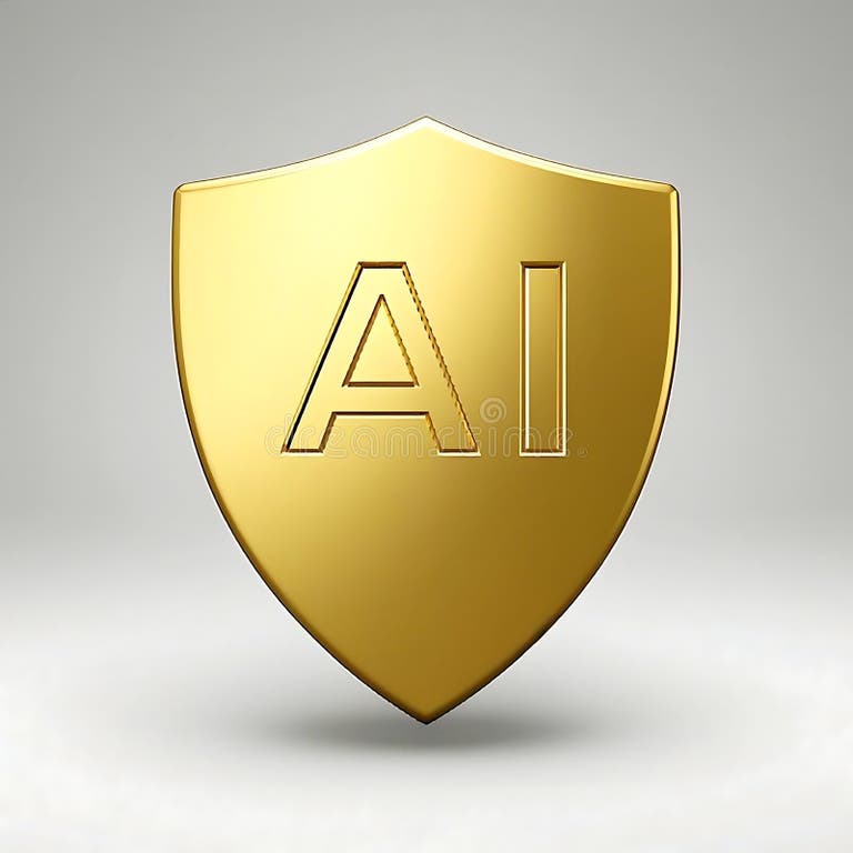 Golden AI Shield Icon for Security and Technology Stock Illustration ...