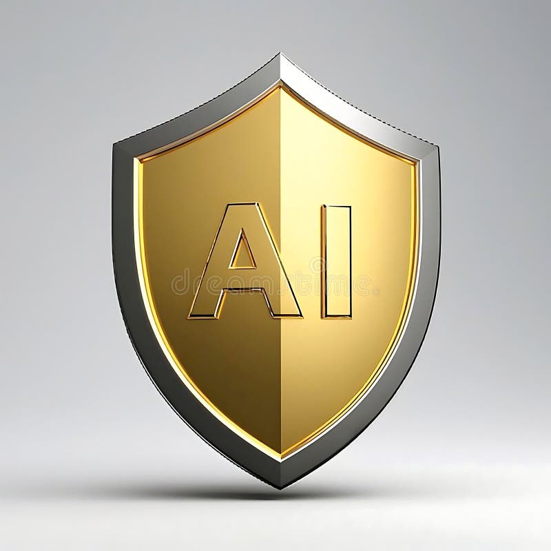 Golden AI Shield Icon for Security and Technology Stock Illustration ...